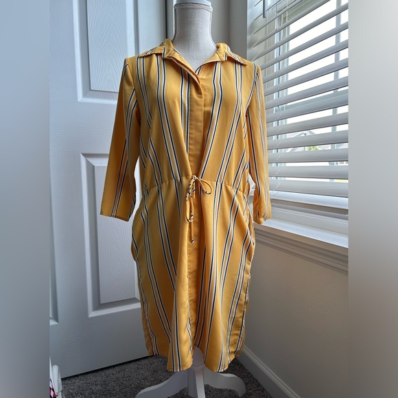 krazy kat | Dresses | Krazy Kat Canary Striped Collared Quarter Length ...
